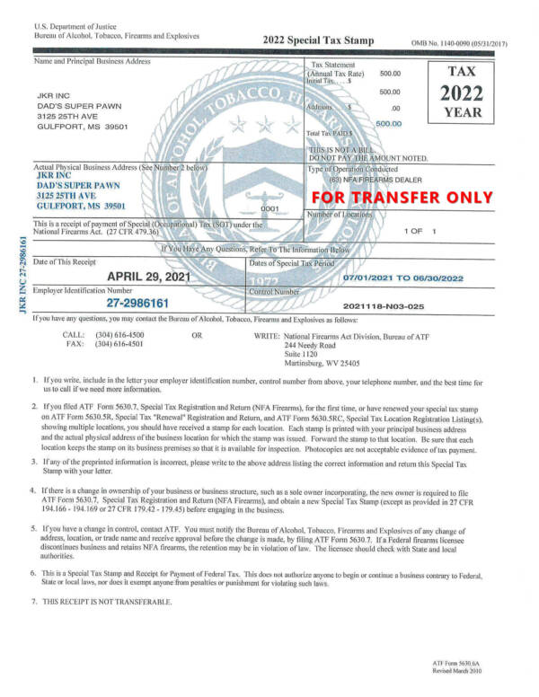 FFL & SOT Transfers - Dad's Super Pawn